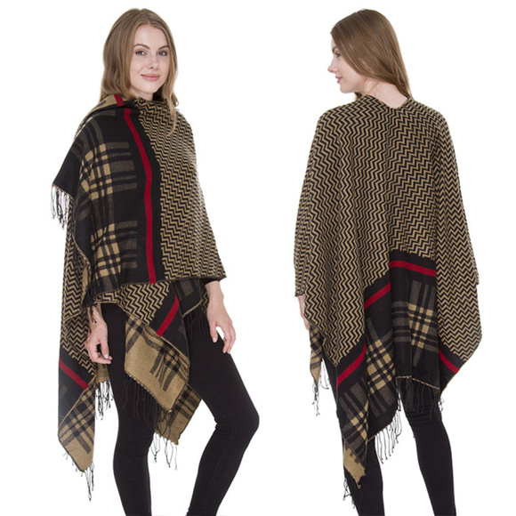 Accessories | Plaid Mixed Print Fringe Ruana Scarf Shawl | Poshmark